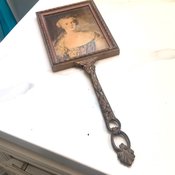 Accents | Antique Large Hand Mirror With Picture Of A Woman | Poshmark
